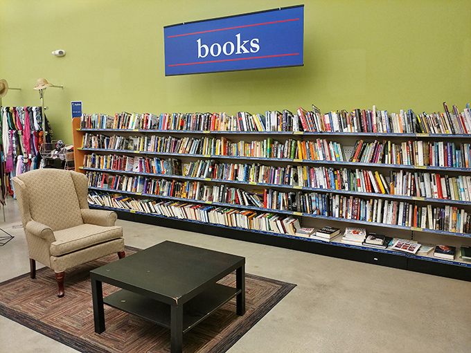 The book nook, complete with reading chair&mdash;where you can sample literary journeys before bringing them home for pennies.