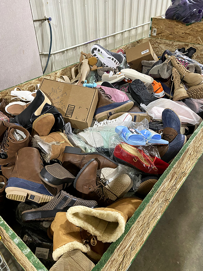 Boot bonanza! This bin contains enough footwear to outfit a small cavalry or just one very indecisive fashionista with seasonal options.