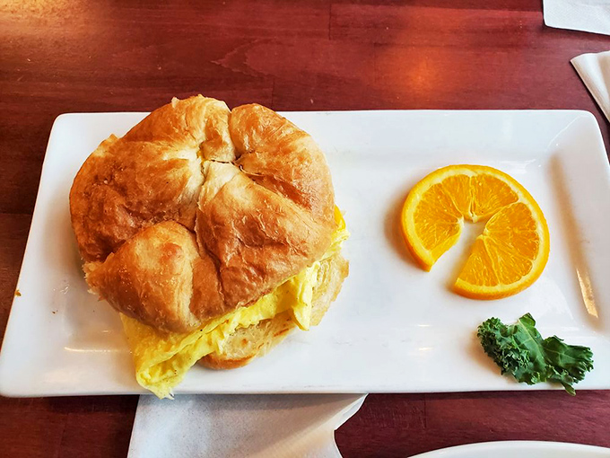 Breakfast sandwiches should be simple yet perfect—this croissant creation understands the assignment with its golden exterior and fluffy eggs.