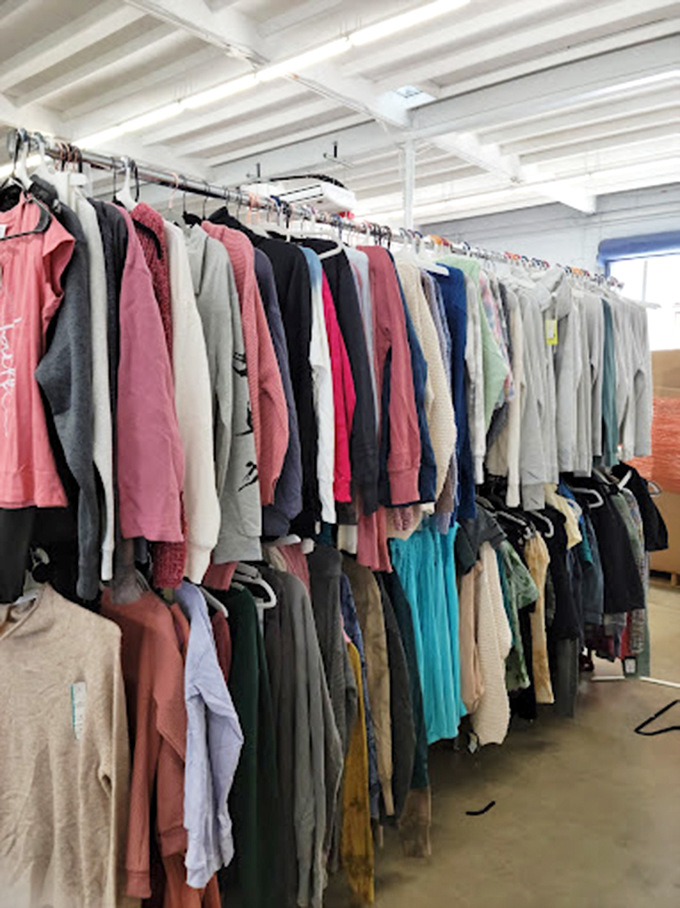 The clothing section: where fashion meets fortune. That rainbow of apparel holds designer treasures just waiting for their Cinderella moment.