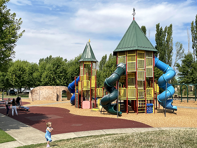 Even the playground structures in McMinnville have architectural ambition. Those slides are taller than my first apartment!