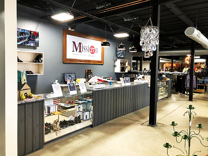 Mission 27's well-designed checkout area offers both efficiency and last-minute temptations&mdash;retail psychology works even when the proceeds help others.