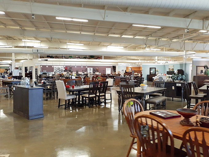 The dining collection showcases everything from farmhouse chic to modern masterpieces, each table silently asking, "Who will you gather around me?"