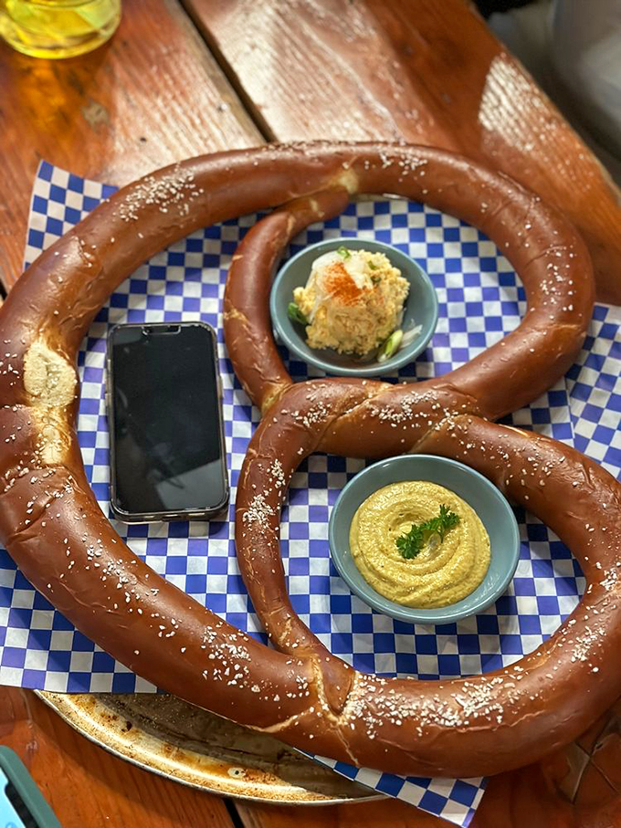 When your pretzel is so massive it makes your smartphone look like a toy, you know you've found the right German beer hall.