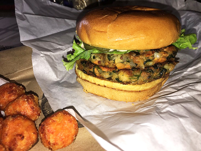 Who says vegetarians have the boring option? This veggie burger has more personality than most people you'll meet today.