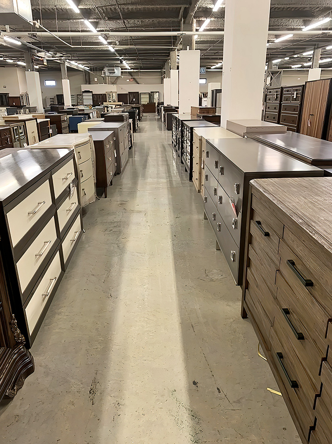 Dresser boulevard &ndash; where storage meets style in an endless corridor of drawers that actually close properly.