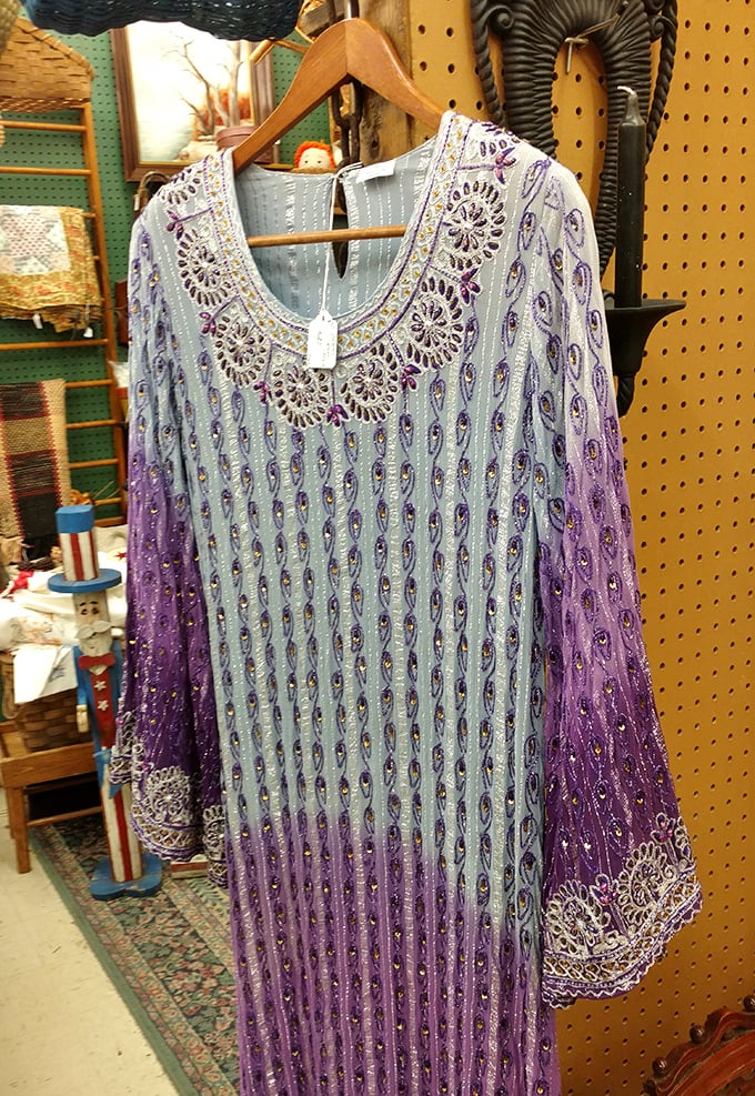 From elegant affairs to statement pieces, vintage clothing like this embellished purple dress connects us to fashion moments that deserve a second act.