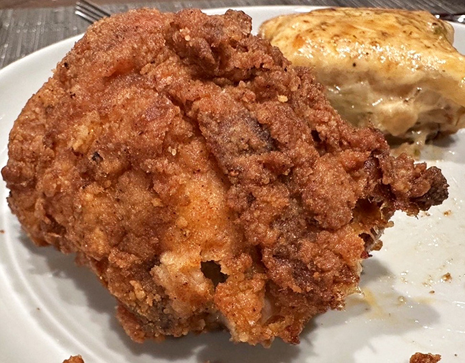 A basket of fried chicken that doesn't need fancy plating&mdash;the deep amber crust and two dipping sauces tell you everything you need to know. 