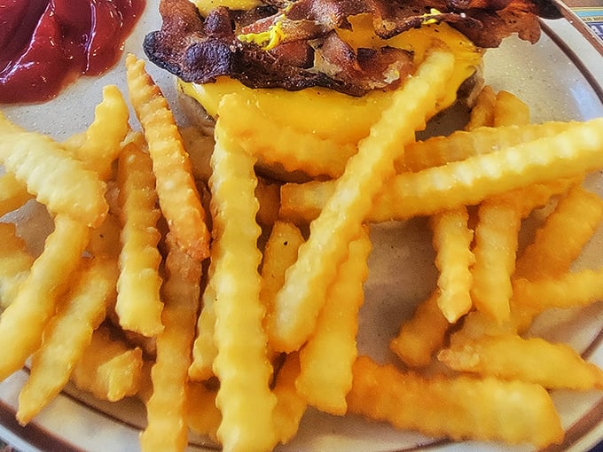 French fries that crinkle with personality. These golden beauties aren't just a side dish—they're the supporting actors that steal the show.