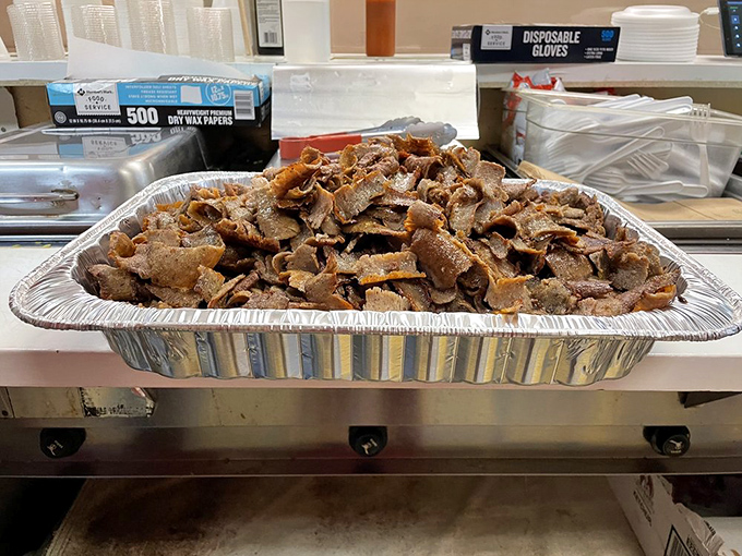 A tray of gyro meat that would make Zeus himself descend from Mount Olympus. This is what dreams—and midnight cravings—are made of.