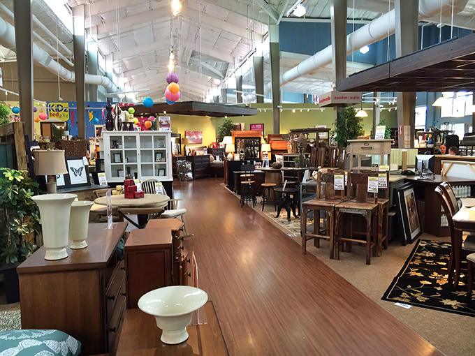 Wide aisles and thoughtful displays make furniture shopping feel less like a chore and more like wandering through a well-organized museum of comfort.