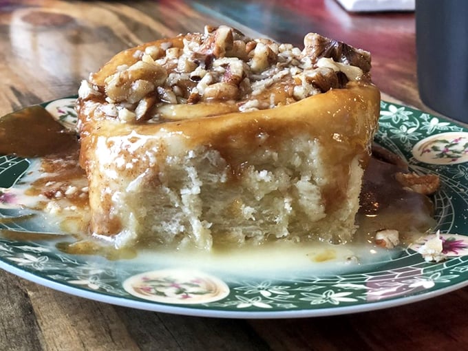 This cinnamon bun isn't just bathed in sauce&mdash;it's swimming in a delicious pool that makes you wish you could install a diving board on your plate.