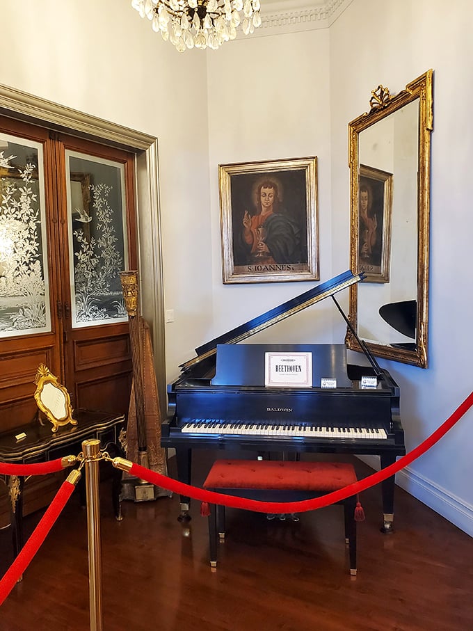 Even Beethoven might pause his composing to admire this elegant piano room, where classical refinement meets museum curation in perfect harmony.