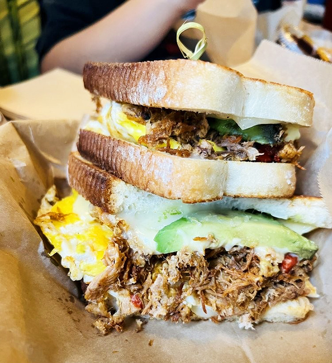 The sandwich that launched a thousand road trips&mdash;tender pork, egg, and avocado stacked between bread that's been kissed by the perfect toast.