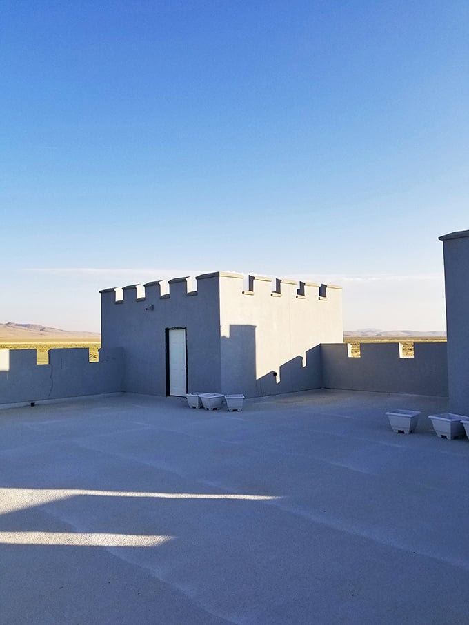 The castle's rooftop offers commanding views of the kingdom (aka Nevada's spectacular desert landscape). Those battlements aren't just for show&mdash;they're your sunset viewing platform.