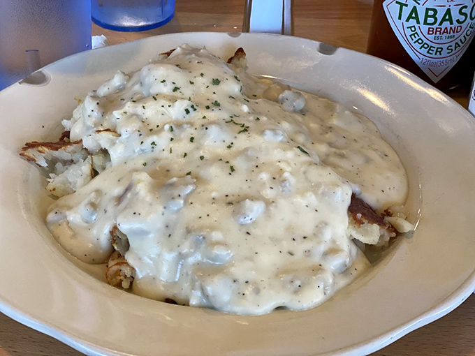 Biscuits swimming in creamy sausage gravy&mdash;the breakfast equivalent of a warm hug from your favorite grandparent on a chilly Oregon morning. 