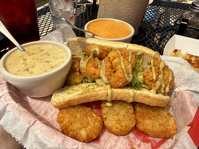 This po' boy sandwich isn't poor in flavor &ndash; it's practically aristocratic. Crispy seafood, fresh veggies, and remoulade sauce create a handheld masterpiece.