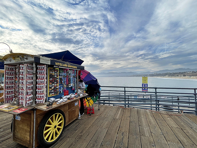 The unwritten rule of pier souvenirs: the tackier the keychain, the stronger the memory. These colorful treasures are tomorrow's cherished mementos of today's perfect day.