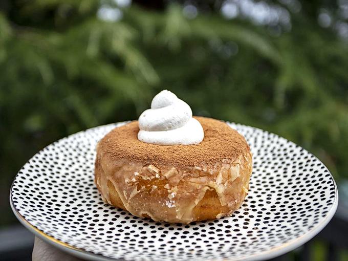 This chocolate donut isn't playing games&mdash;it's bringing serious cocoa credentials with those chocolate shards standing at attention like delicious sentries.