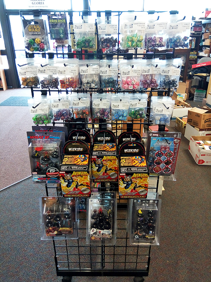 Beyond books, an impressive collection of collectible figures and gaming accessories creates a haven for pop culture enthusiasts.