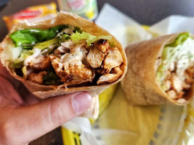Another angle of wrap perfection. Notice how the ingredients are distributed with mathematical precision&mdash;no sad, empty pockets of disappointment here.