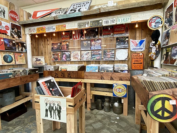 Vinyl heaven for music lovers. The Doors, Elvis, and countless others wait to be rediscovered in this perfectly curated record corner.