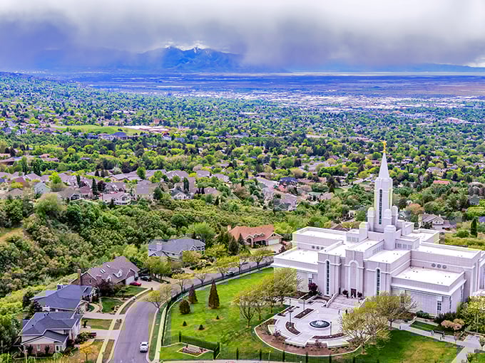 Bountiful lives up to its name with abundant greenery and that gleaming temple watching over the valley below.