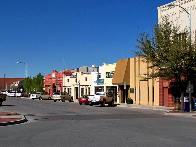 Carlsbad's historic downtown buildings stand proudly against the desert sky, their classic facades telling stories of boom times past.