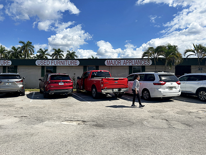 Faith Farm's massive warehouse exterior hints at the treasure trove waiting inside. It's like an archaeological dig for modern bargain hunters!