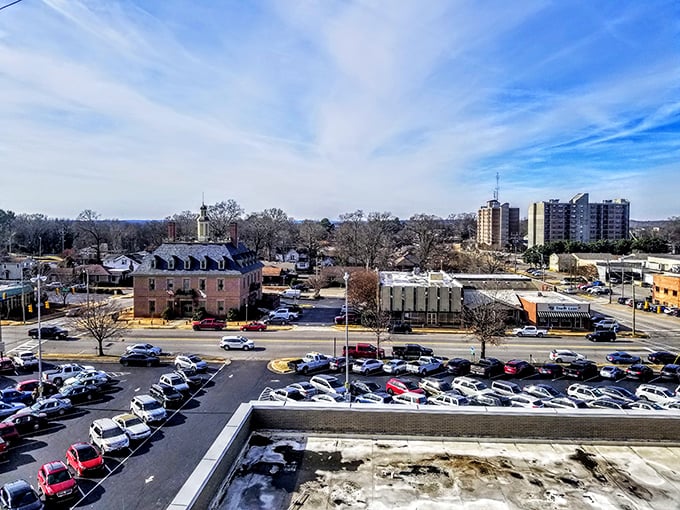 Historic buildings wearing their age gracefully, like distinguished gentlemen at a family reunion gathering.