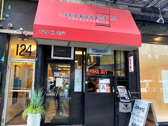 Johny's understated storefront hides one of Chelsea's most satisfying breakfast menus behind that red awning.