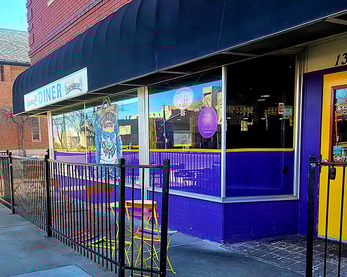 The purple palace of pancakes! King's Chef Diner's vibrant exterior is as bold as its famous green chili &ndash; neither is for the faint of heart.