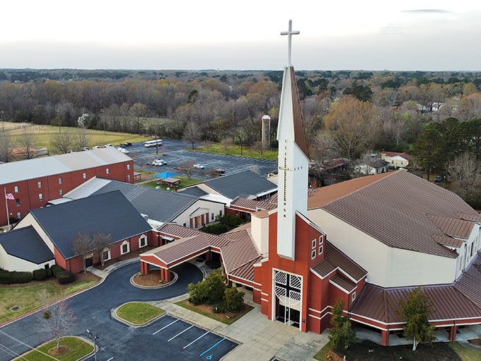 The church steeple in Madison reaches skyward, a reminder of faith's central role in this growing Mississippi community.