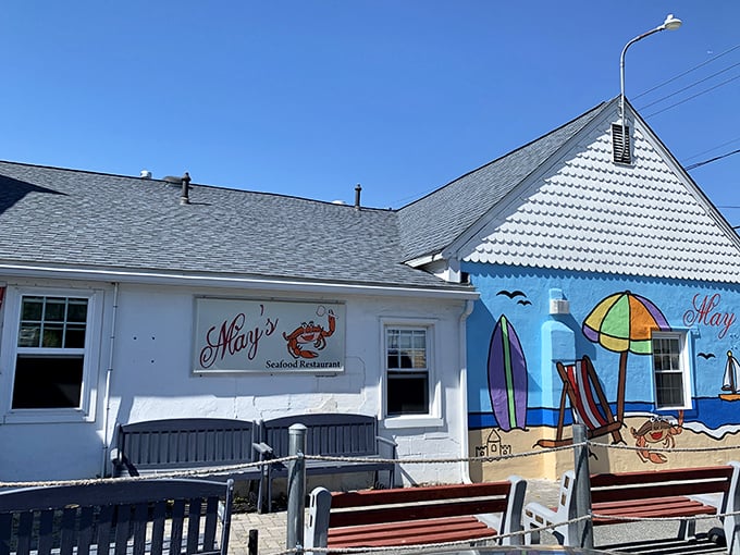 May's bright blue exterior is like a beach vacation that somehow landed in Frederick. The seafood followed it inland!