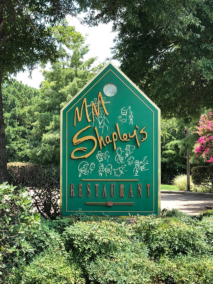 Shapley's elegant green sign hints at the upscale steak experience waiting inside this brick Ridgeland favorite. 