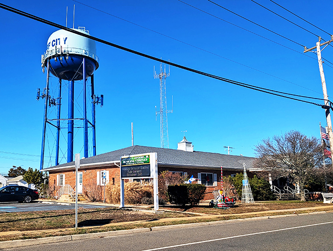 Surf City's iconic water tower stands tall, much like your retirement savings will when living in this affordable beach town.