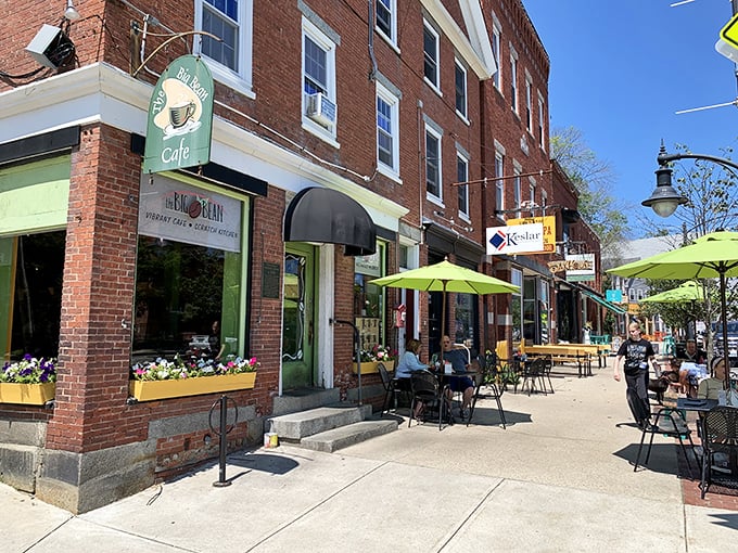 The Big Bean nestles into historic brick surroundings like it's been there forever. Those yellow flower boxes just seal the deal.