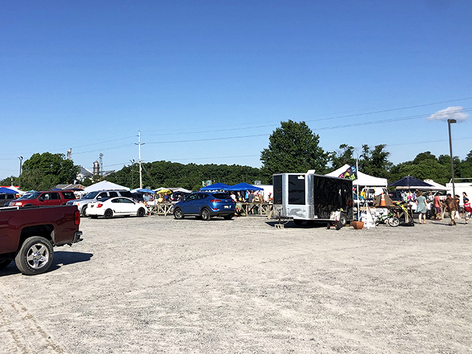 Under clear blue skies, The Flea Market transforms an ordinary parking lot into a bustling bazaar of possibilities.