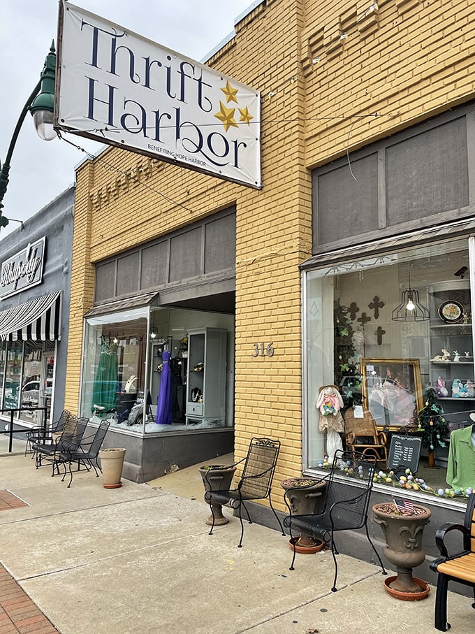 That charming yellow brick storefront on historic Will Rogers Boulevard houses treasures as colorful as its exterior.