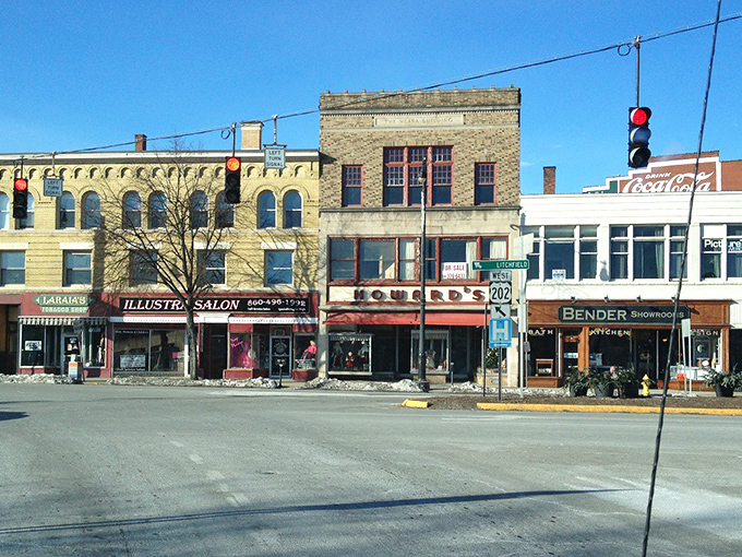 Torrington's Main Street &ndash; where every building has character and every storefront tells a story. 