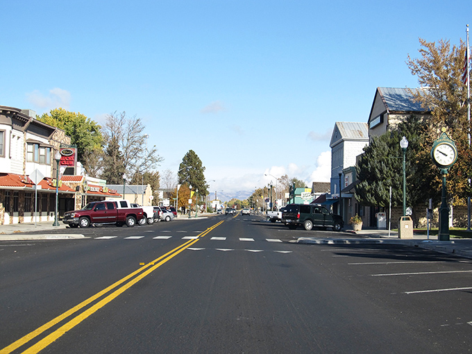 Yerington's main street &ndash; where rush hour means three cars at the stoplight instead of two.