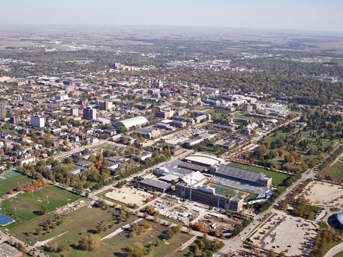 From this aerial view, you can almost see your retirement dollars stretching further across Champaign-Urbana's affordable landscape.