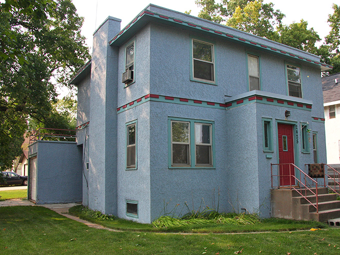 This blue house might look modest, but in Minnesota winter, that bright color is practically tropical therapy.