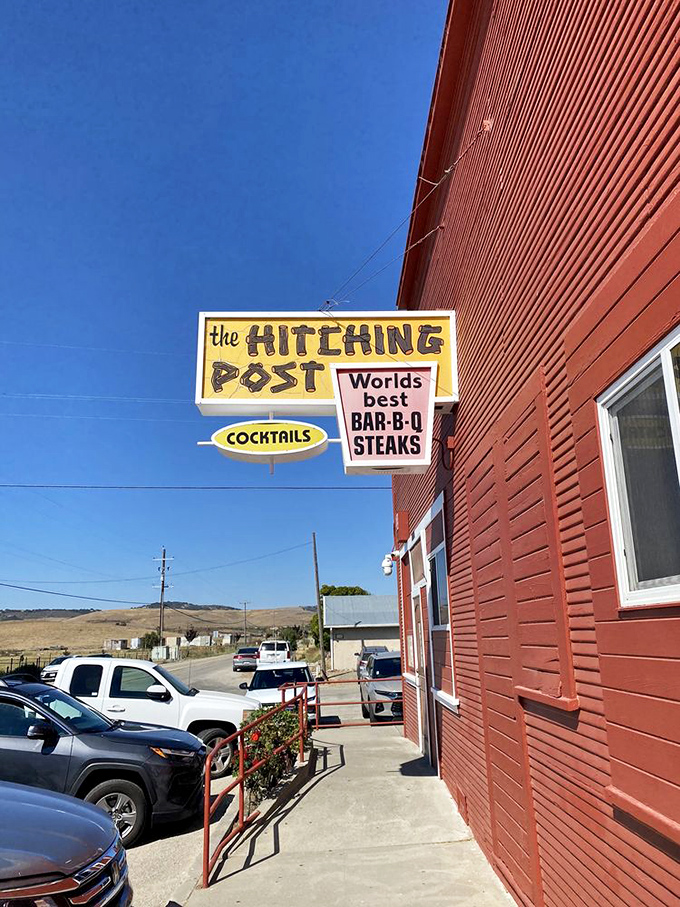 Hitching Post: The sign makes big promises about "World's Best BBQ Steaks," and the oak-fired grill inside delivers on every word.