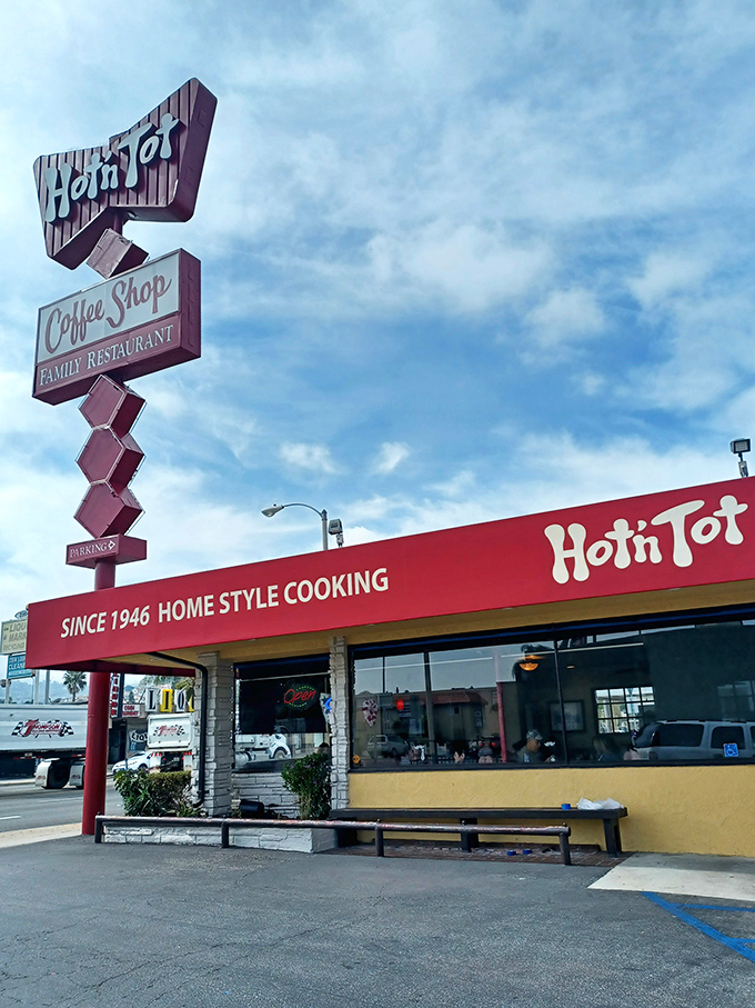 Hot N Tot: That vintage sign isn't just advertising&mdash;it's a landmark that's guided generations to perfect pancakes.