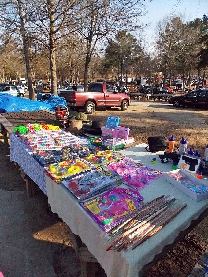 Toy hunters, take aim! This colorful table at J&J Flea Market might just hold that elusive childhood memory you've been seeking.