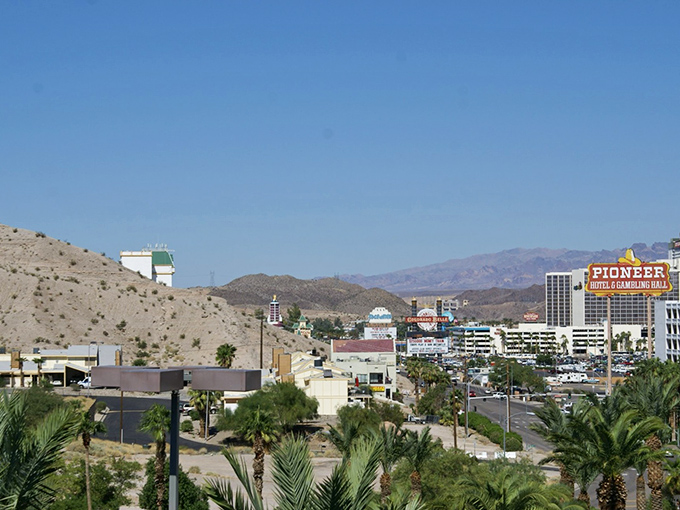 Where the Colorado River meets casino lights &ndash; Laughlin's welcome sign promises desert fun with a splash.