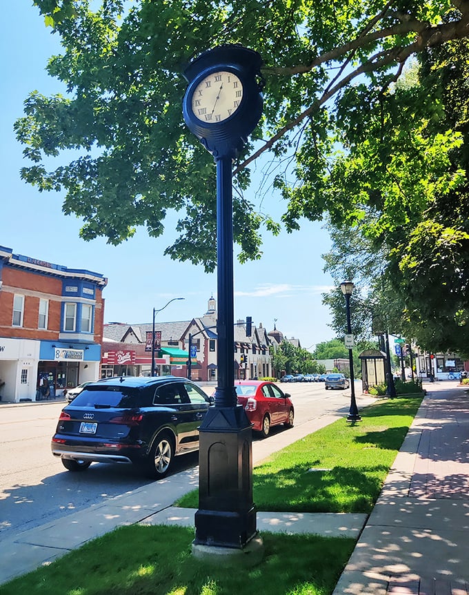 Libertyville's charming downtown clock keeps watch over a main street where people still window-shop and actually go inside to say hello.