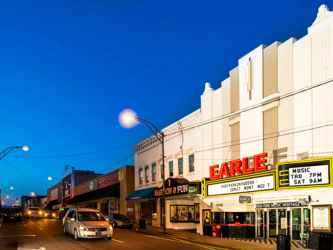 The glow on Mount Airy's downtown hints at the warm community waiting for retirees seeking affordable small-town living with plenty of character.