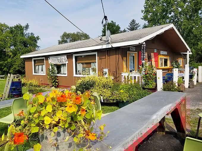 This unassuming breakfast haven blooms with colorful flowers outside and even more colorful flavors inside.